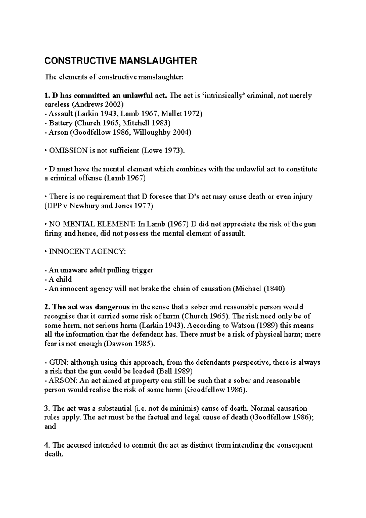 Studoc notes - manslaughter - CONSTRUCTIVE MANSLAUGHTER The elements of ...