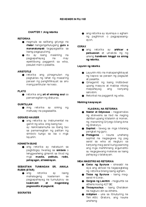 FILI-103-Rebyuwer - Reviewer - FILI 103: MASINING NA PAGPAPAHAYAG Yunit I: Retorika Salita - ang ...