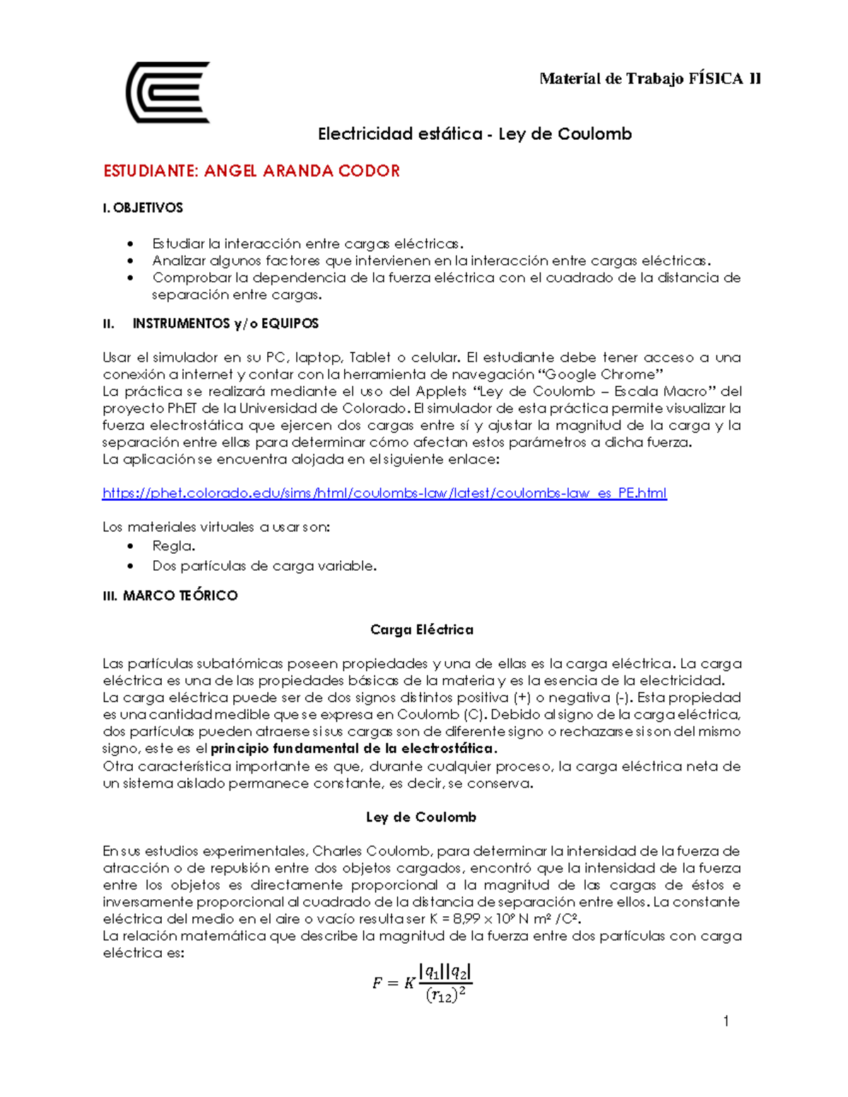 Fisica 2 Consolidado 2 Angel Aranda Condor - Electricidad est·tica - Ley de Coulomb ESTUDIANTE ...