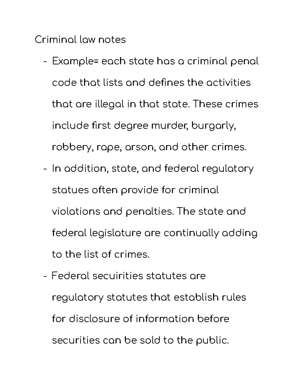 Criminal law 2 - Notes - Criminal law notes - Example= each state has a ...