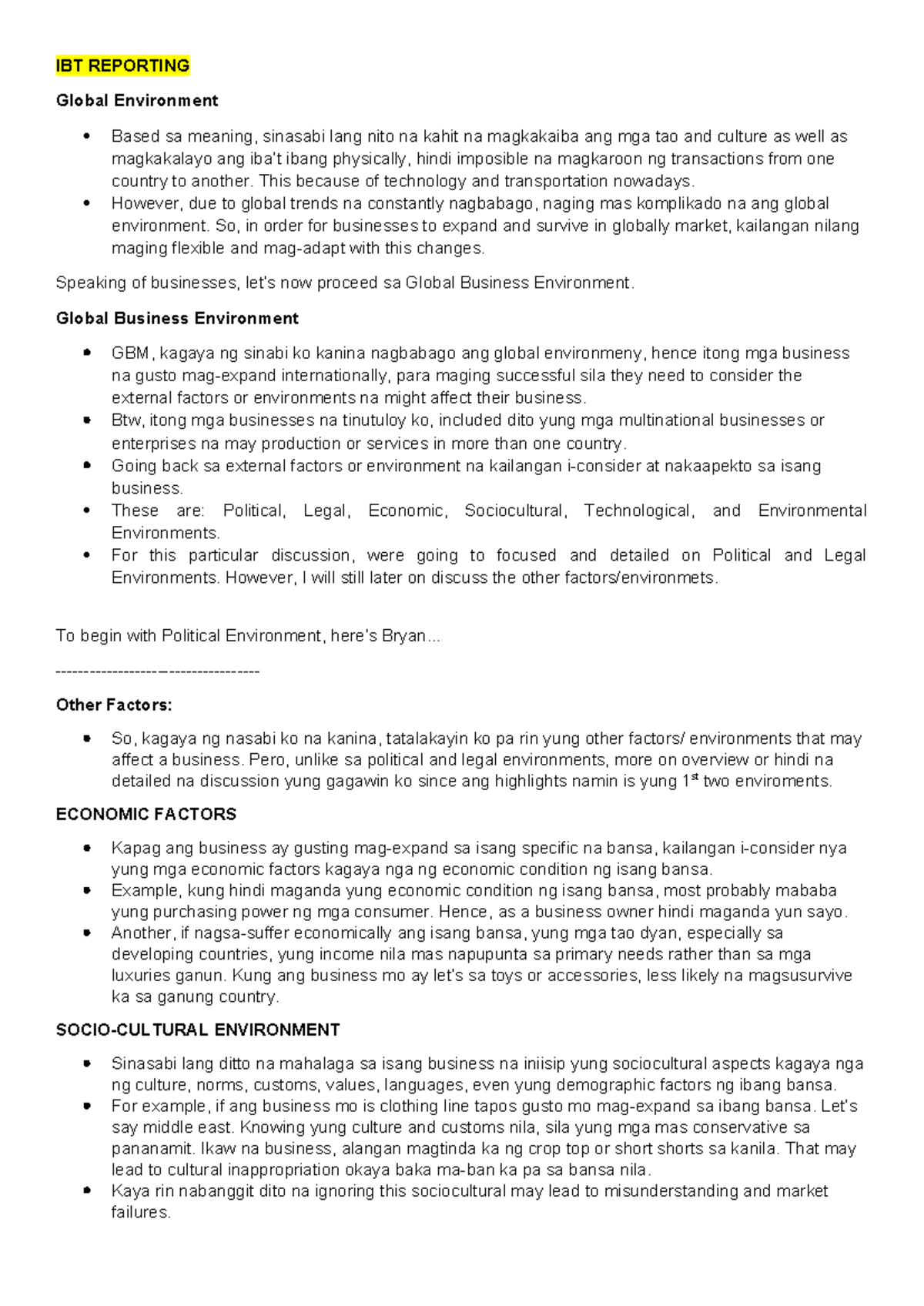 IBT Reporting Script - IBT REPORTING Global Environment Based sa ...