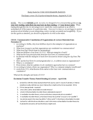 Study Guide Exam #2 - Study Guide for COM 102 EXAM #2- Fall 2022 NOTE ...