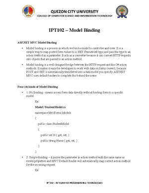 Creating Views Using Razor Notes - IPT102 - QUEZON CITY UNIVERSITY ...