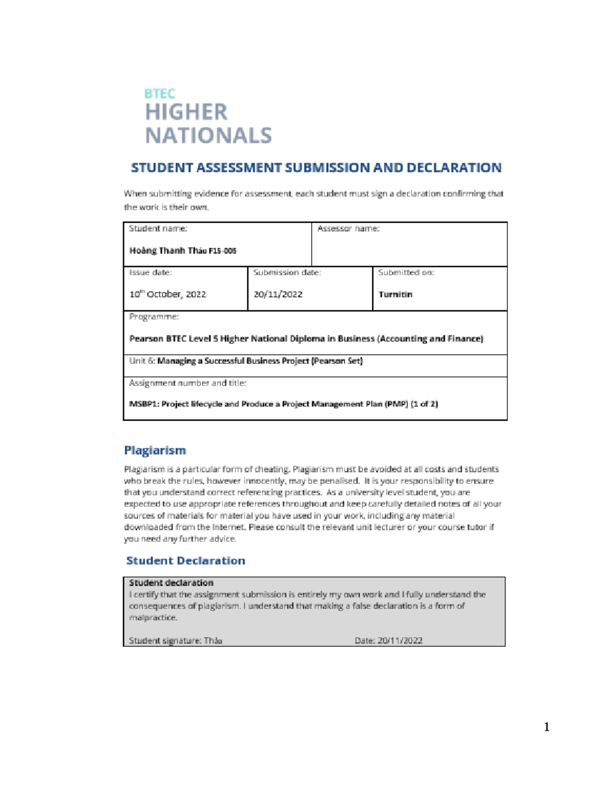 MSBP - Assignment 1 of MSBP in 2021 - Table of Contents I. - Studocu