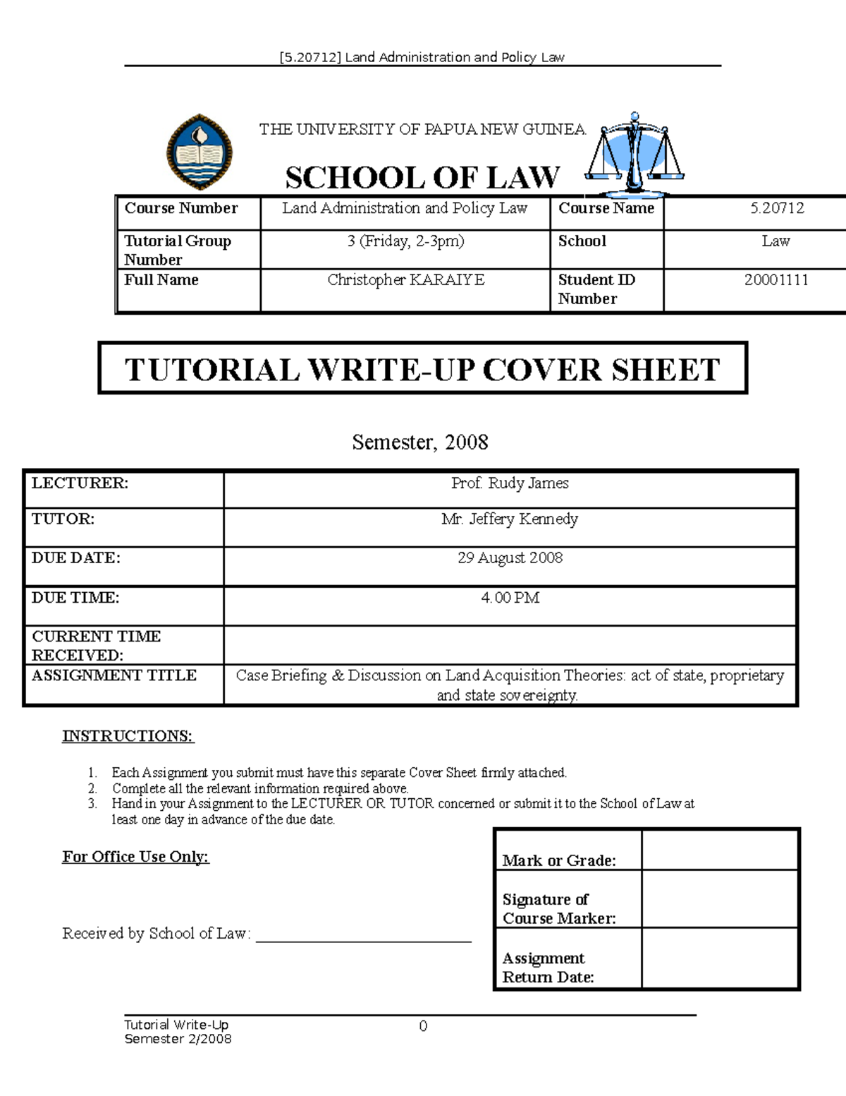 Tutorial-Write-Up - Test Study notes - THE UNIVERSITY OF PAPUA NEW ...