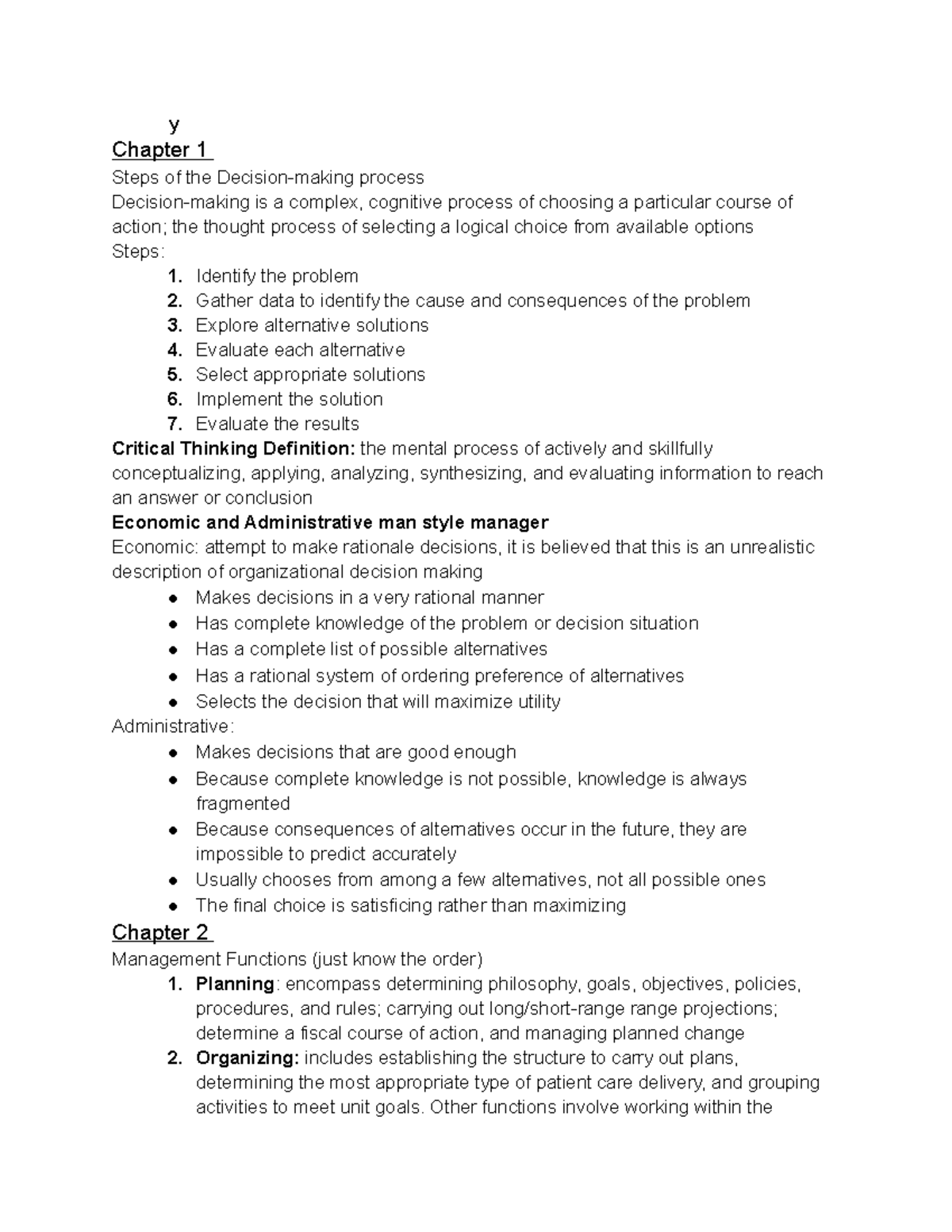 Leadership Final - y Chapter 1 Steps of the Decision-making process ...