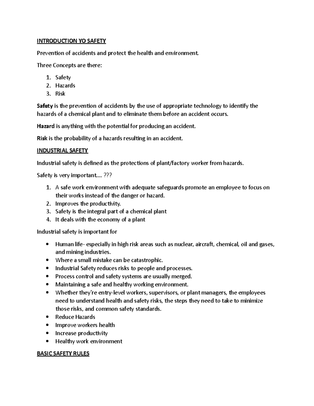 Industrial safety - A lecture note - INTRODUCTION YO SAFETY Prevention ...