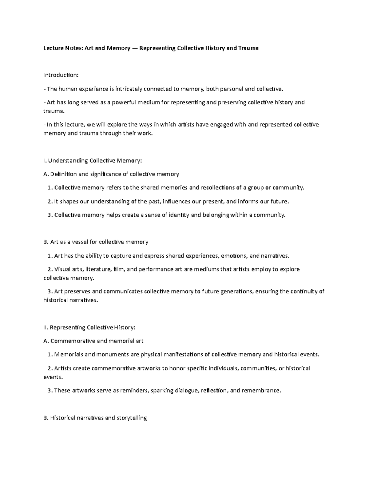 Lecture Notes: Art and Memory — Representing Collective History and ...