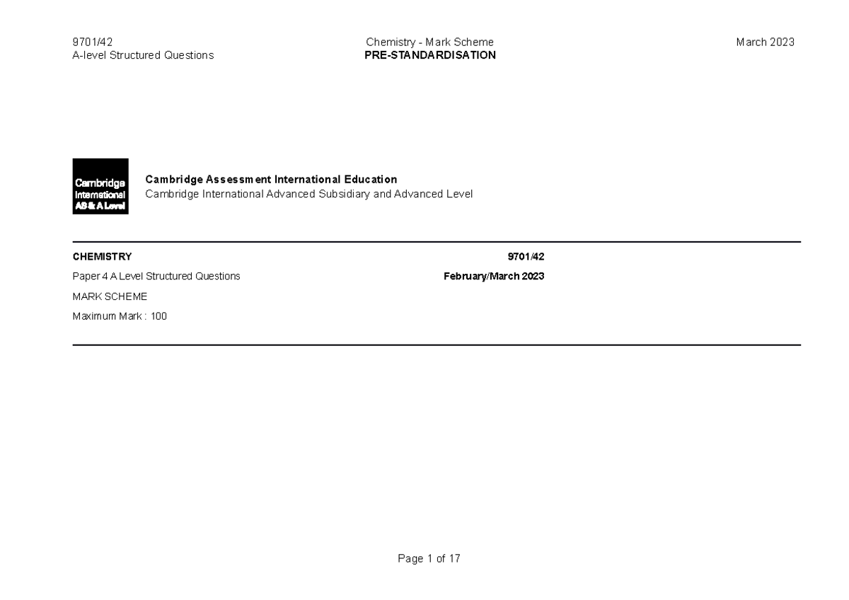 Chemistry 9701 Paper 4 MS - A-level Structured Questions PRE-STANDARDISATION Cambridge ...