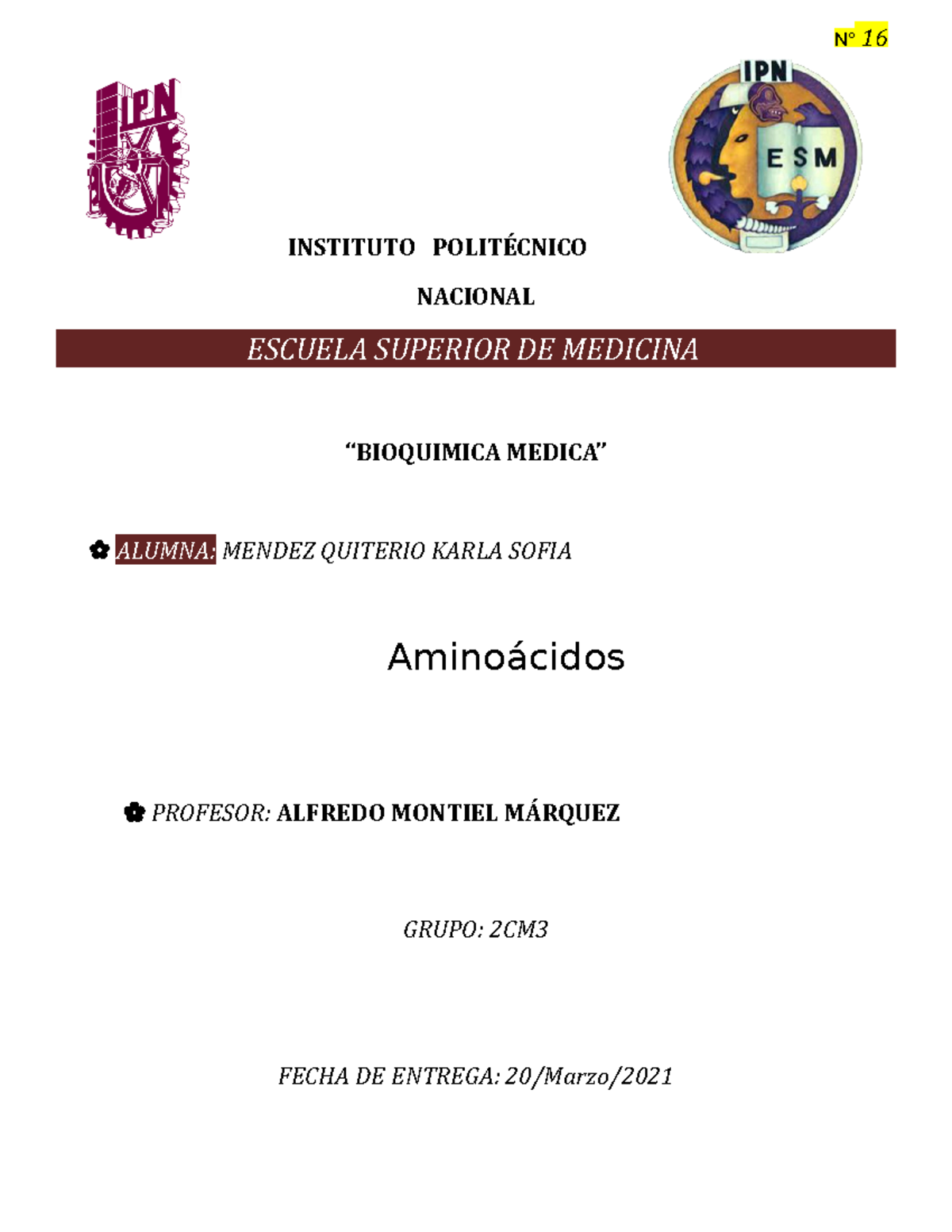 Aminoácidos Bioca - resumen - ####### INSTITUTO POLITÉCNICO ...