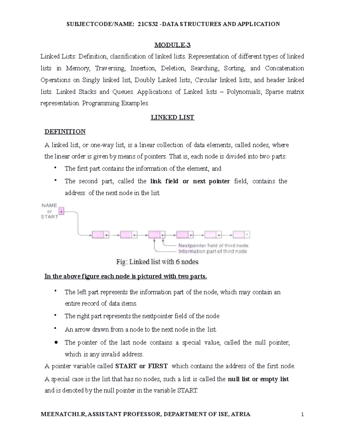 Ds Module Iii Module Linked Lists Definition Classification Of Linked Lists Representation