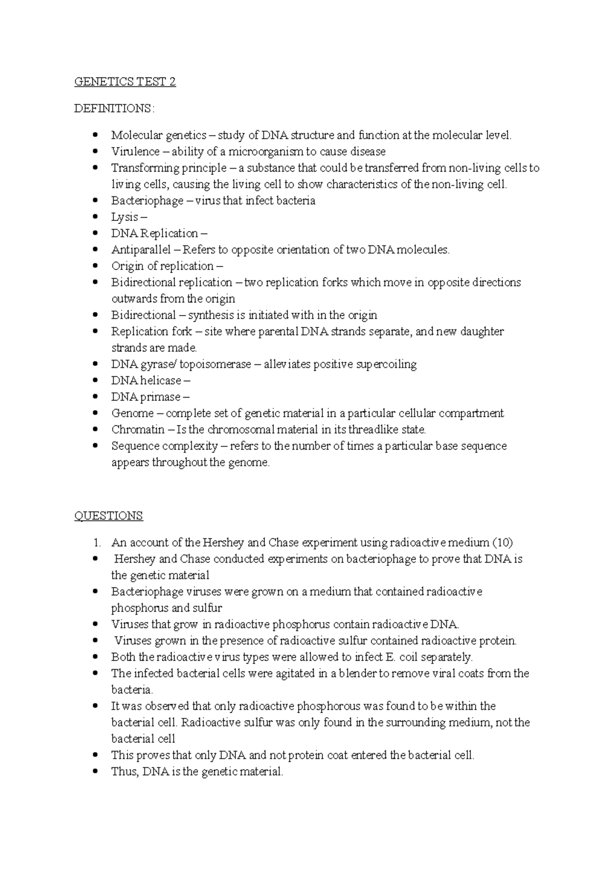 Genetics TEST 2 - practice test - GENETICS TEST 2 DEFINITIONS ...