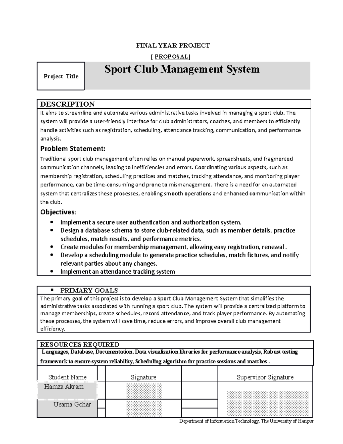 Sport club - Send these - FINAL YEAR PROJECT [ PROPOSAL] Project Title ...