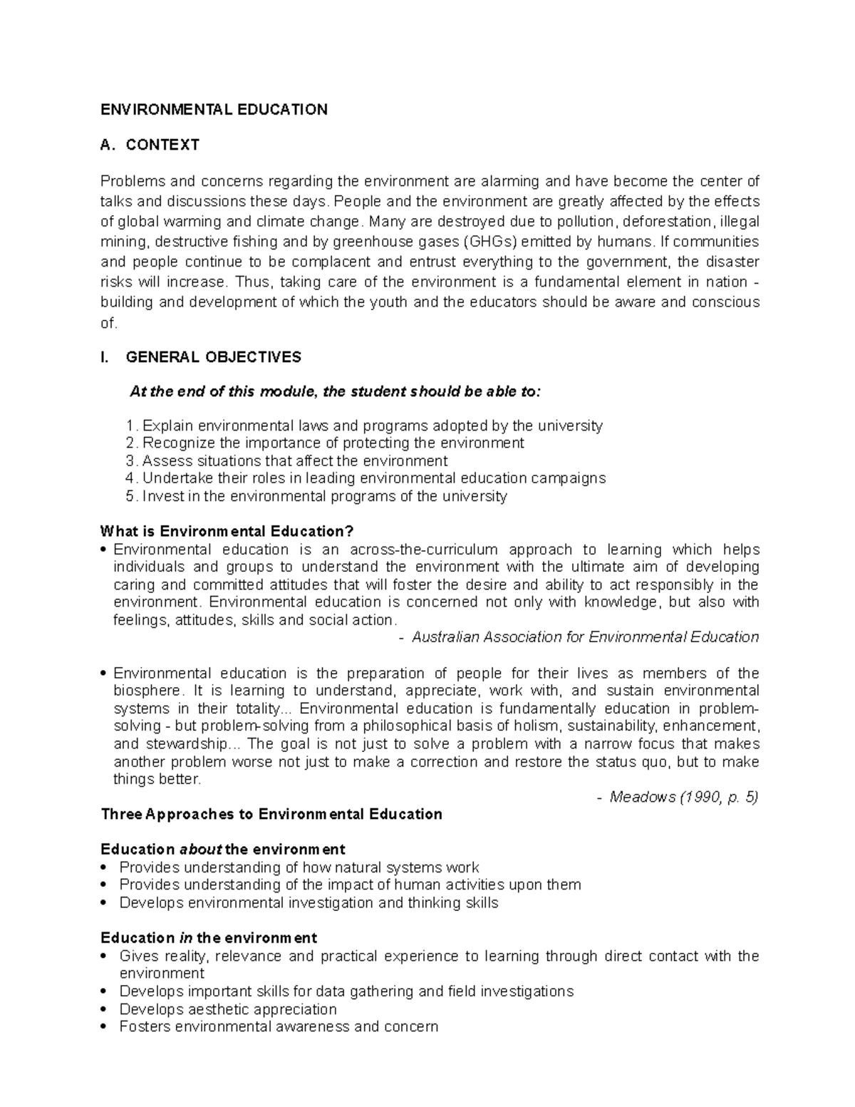 6 Environment for students - ENVIRONMENTAL EDUCATION A. CONTEXT ...