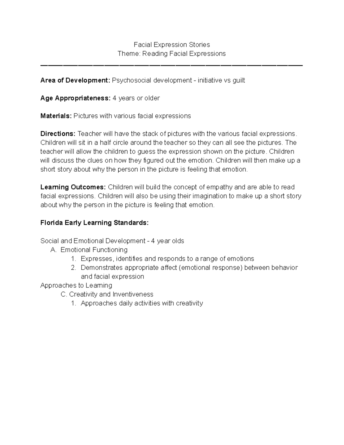 Theory Applied to the Classroom Assignment - Facial Expression Stories ...