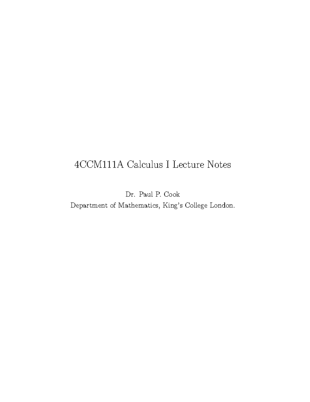 Calculus I (Lecture Notes) - Paul P. Cook Department of Mathematics ...