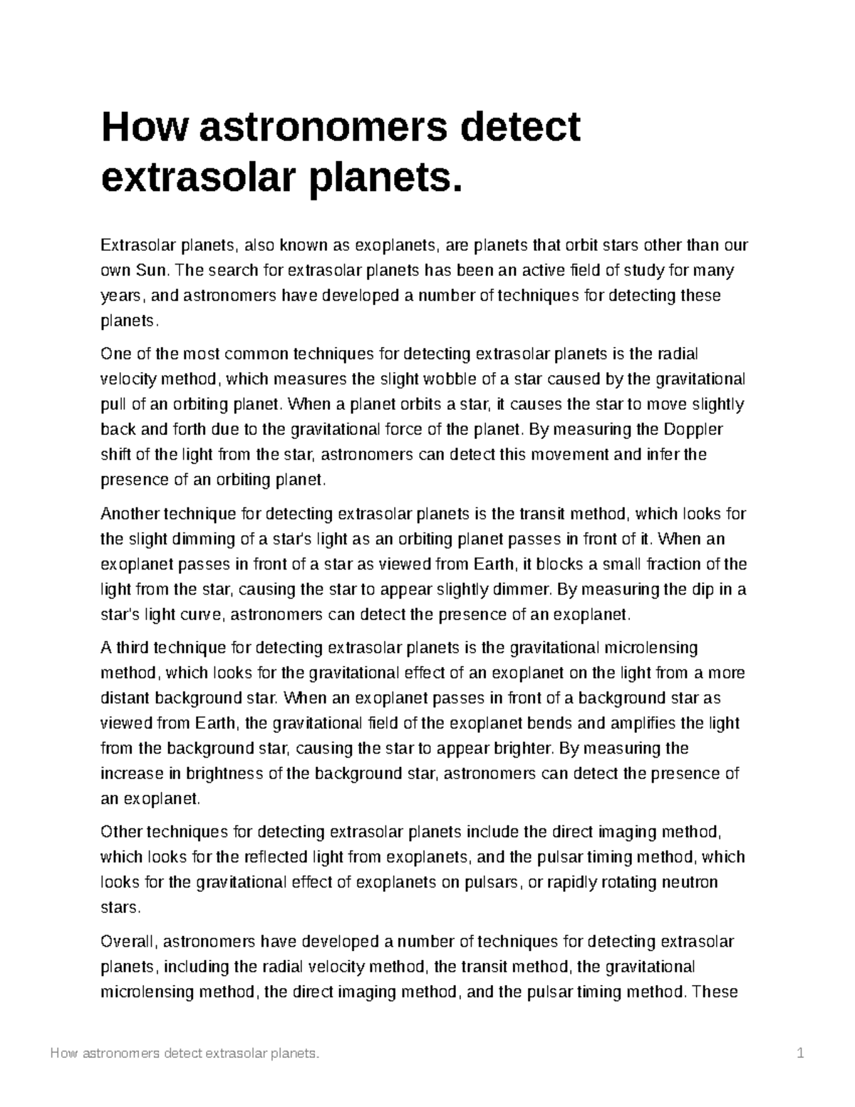 How astronomers detect extrasolar planets - 1 How astronomers detect extrasolar planets ...