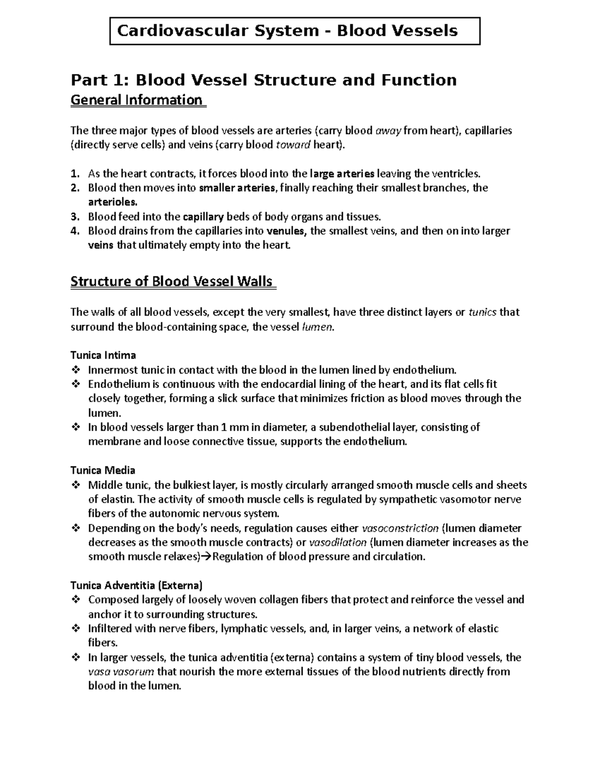 Topic 4 Part 3 Cardiovascular System (Blood Vessels) - Part 1: Blood ...
