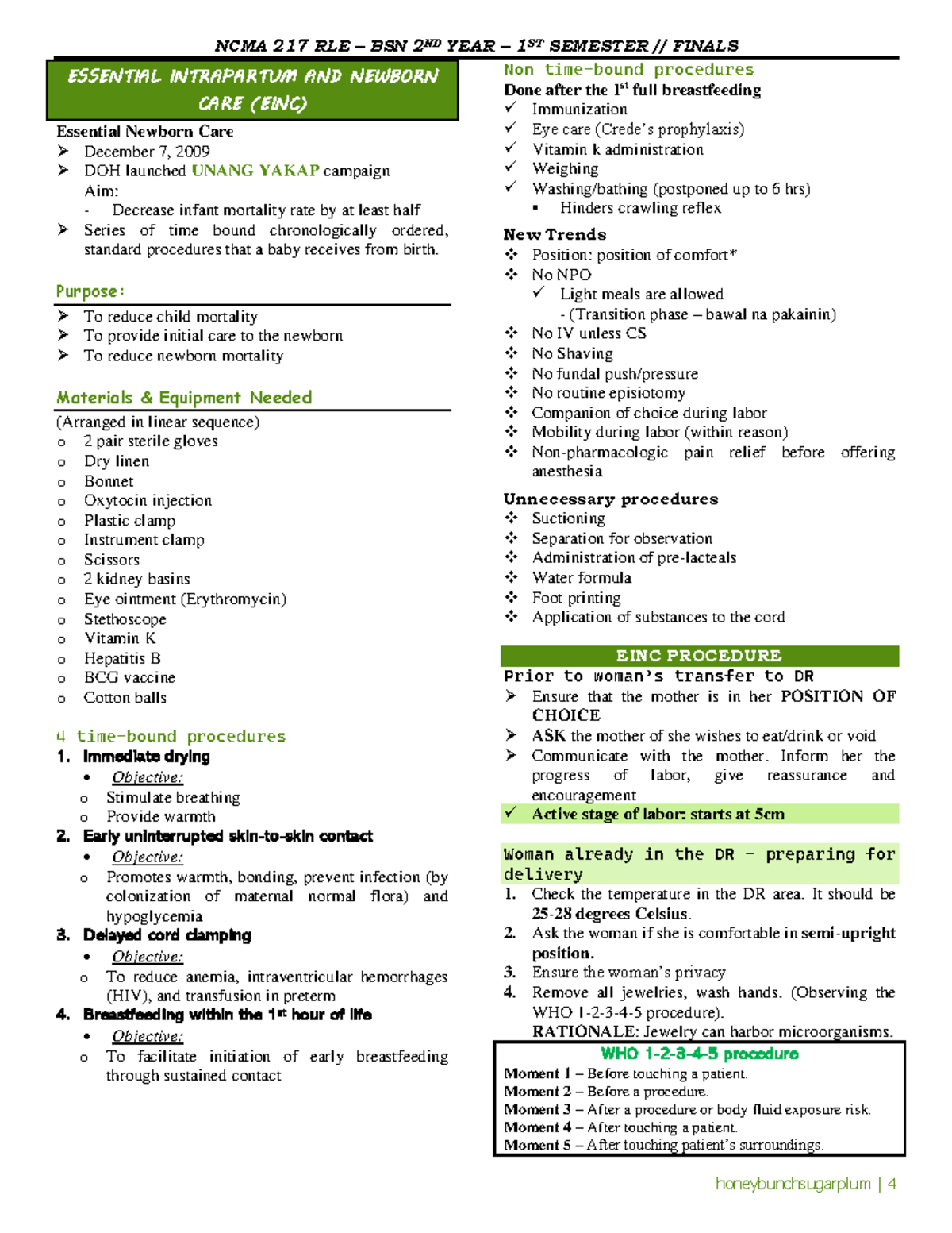 Essential Intrapartum AND Newborn CARE (EINC) - NCMA 217 RLE – BSN 2ND ...