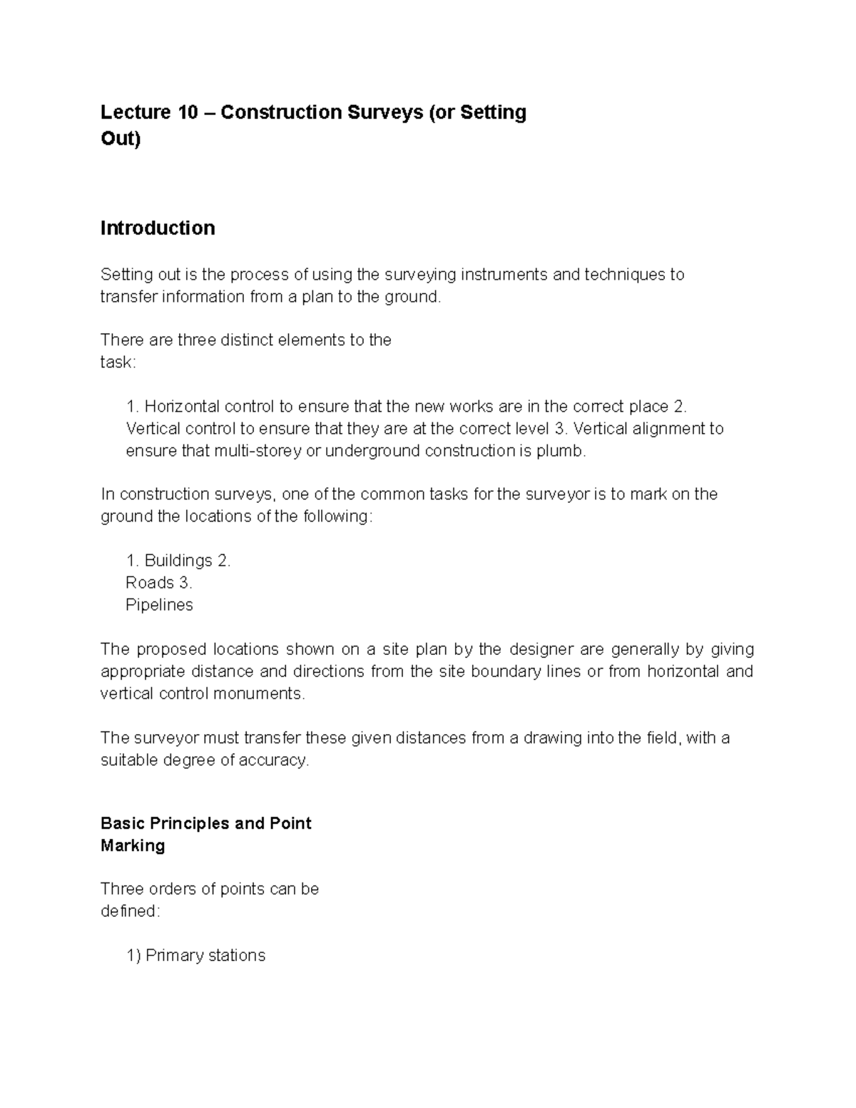 Construction Surveys (or Setting Out) - Lecture 10 – Construction ...