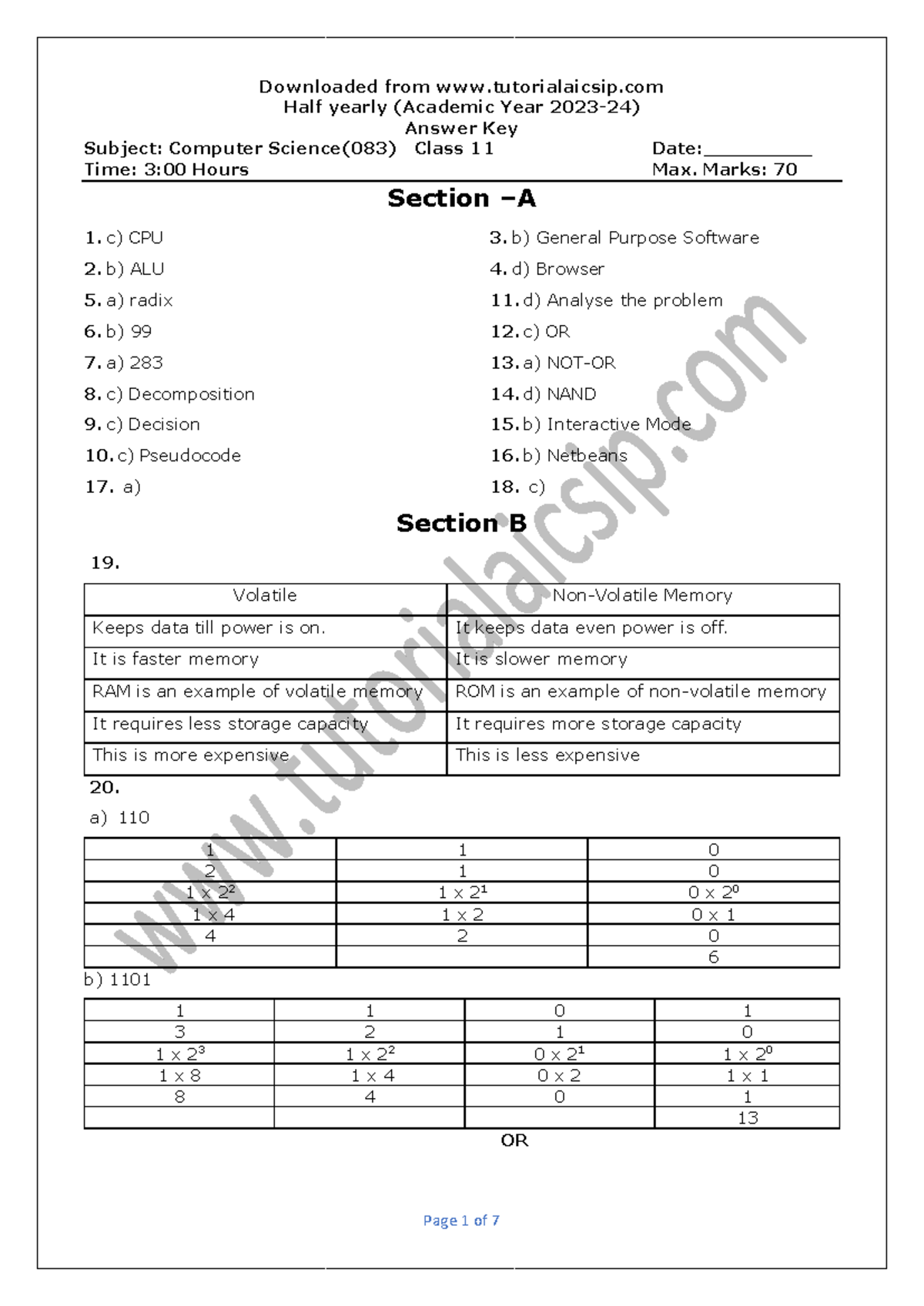 SQP 2 Class 11 CS PT 2 (AK) - Downloaded from tutorialaicsip Half ...