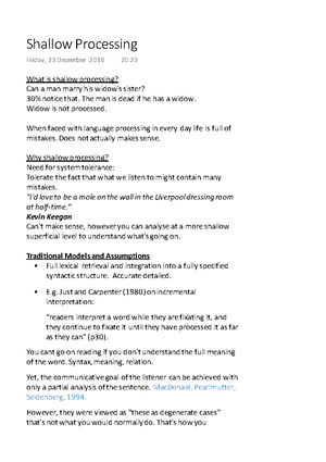 Shallow Processing - Lecture note 1-12 - Shallow Processing Friday, 23 ...