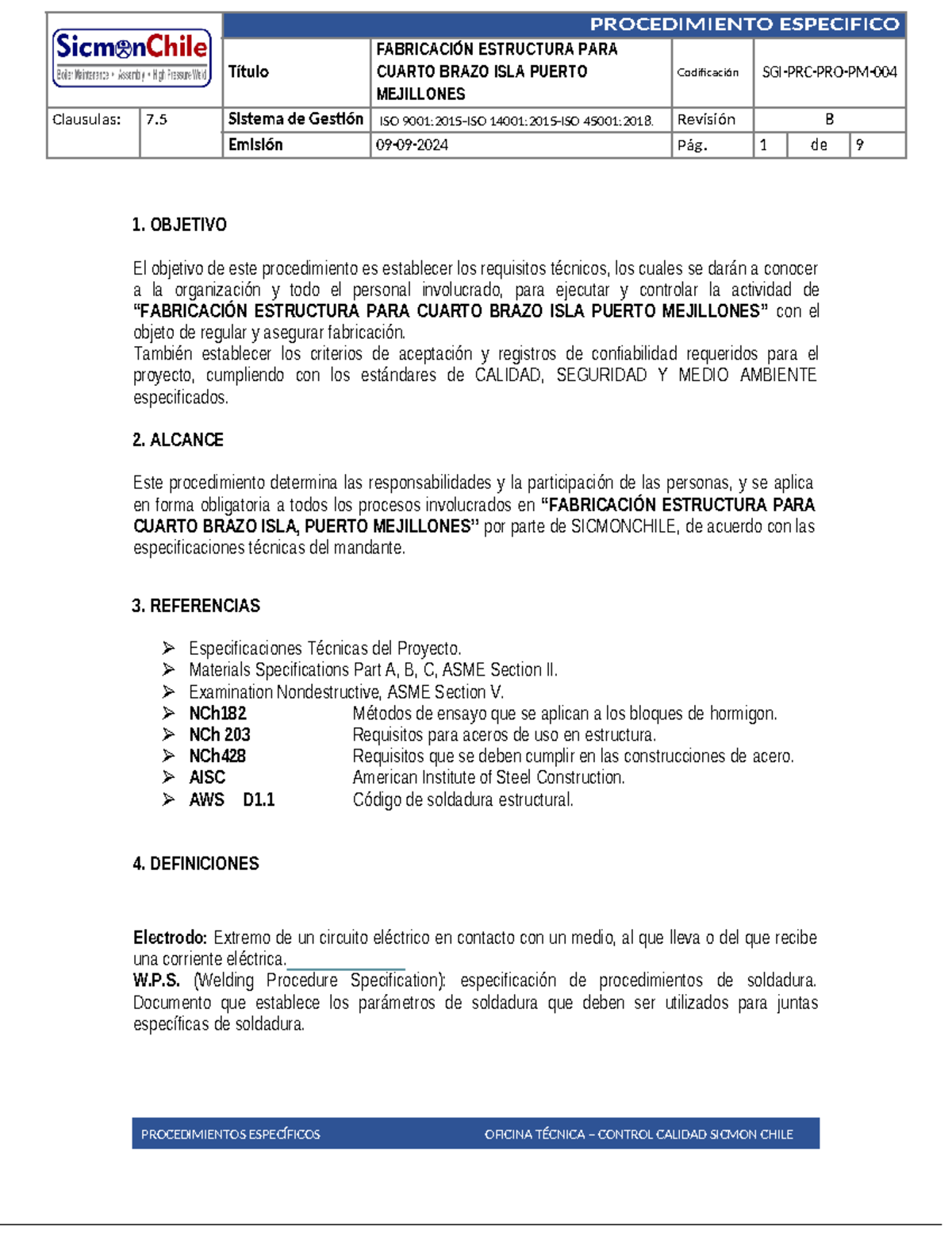 SGI-PRC-PRO-PM-004 Rev.B Fabricación estructura 4to brazo PDM - 1 ...