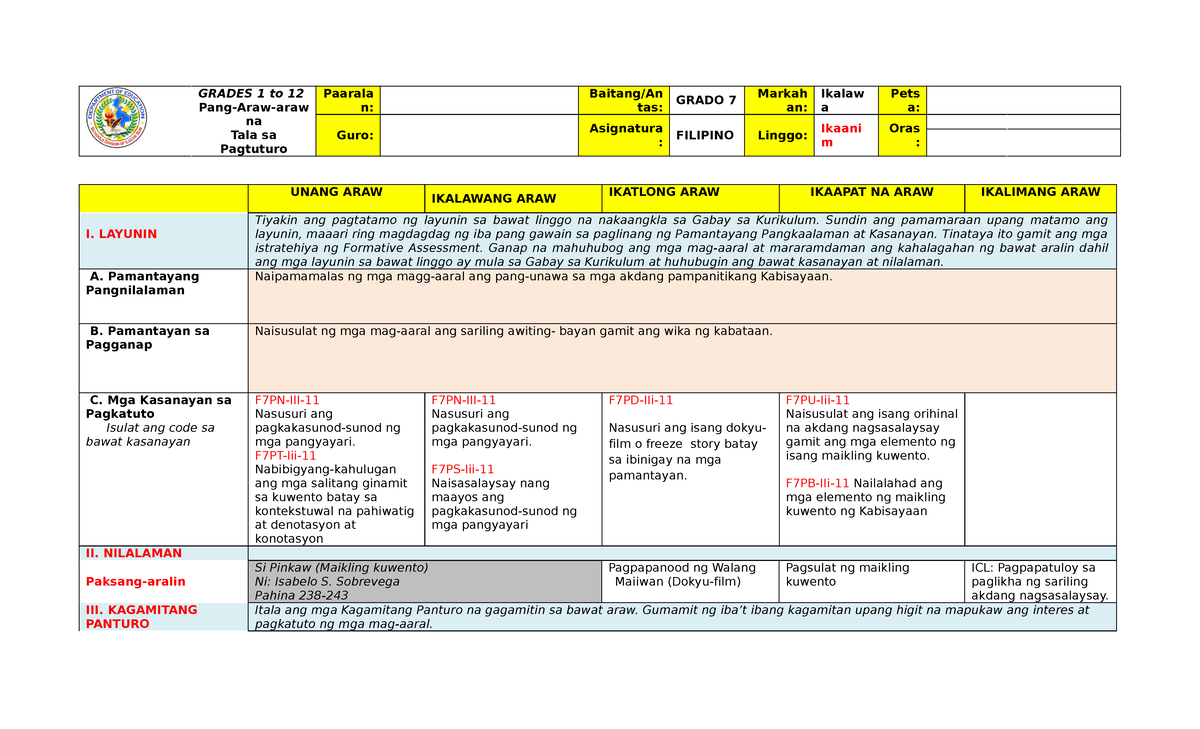 Aralin 2 - LECTURE - GRADES 1 to 12 Pang-Araw-araw na Tala sa Pagtuturo ...