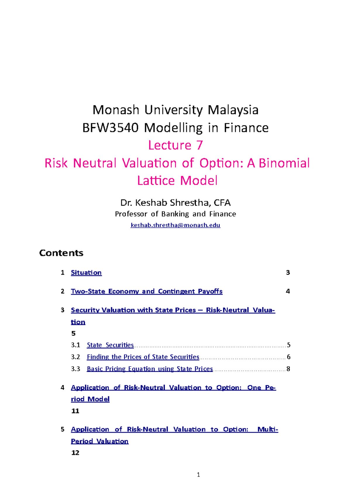 Lec 7 BFW3540 S2 2021 Option Pricing Methods - Monash University ...