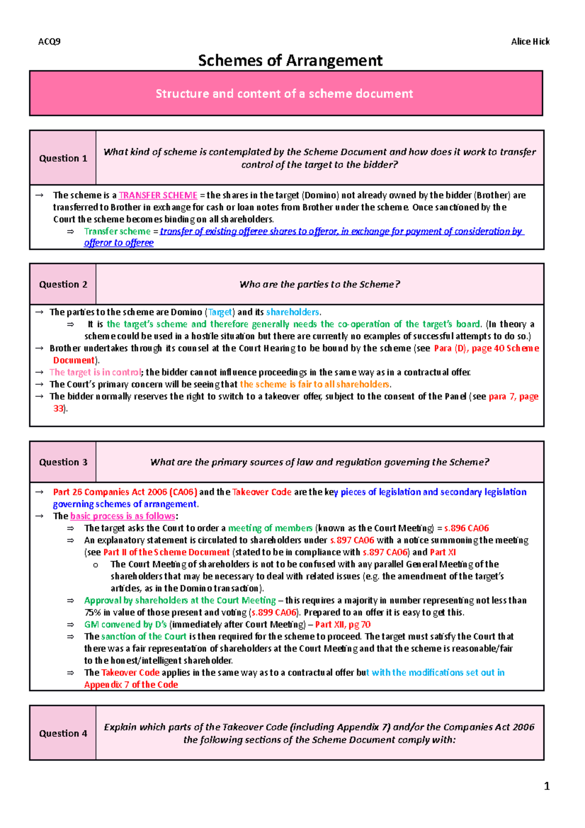 ACQ WS9 - Detailed notes - Schemes of Arrangement Structure and content ...