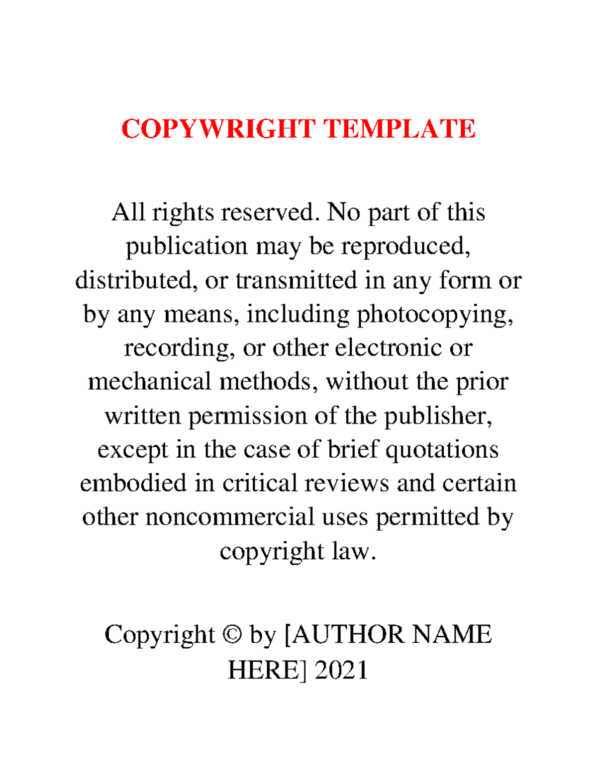 Copywright Template - Corporate law - COPYWRIGHT TEMPLATE All rights ...