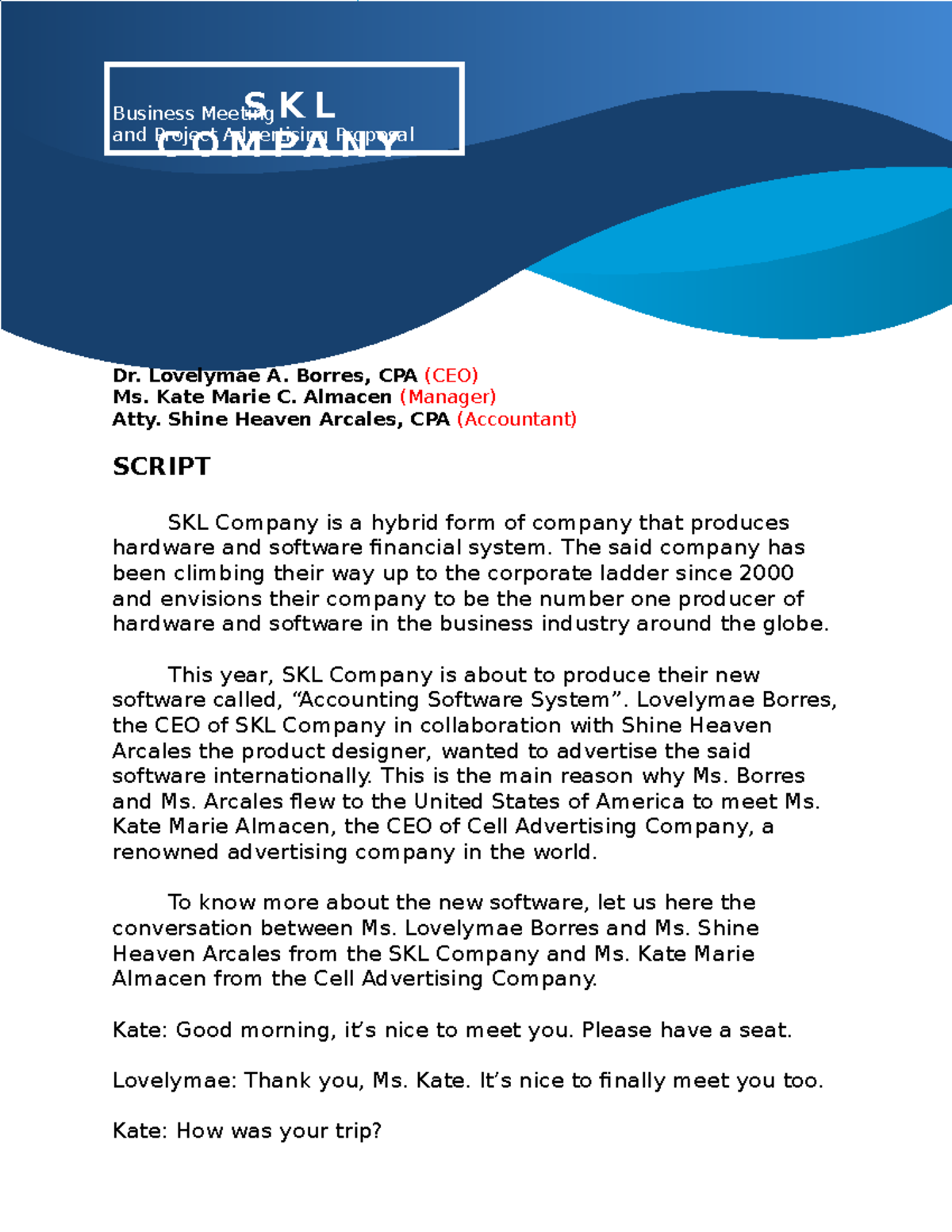 Recording Script - Business - Business Meeting and Project Advertising ...