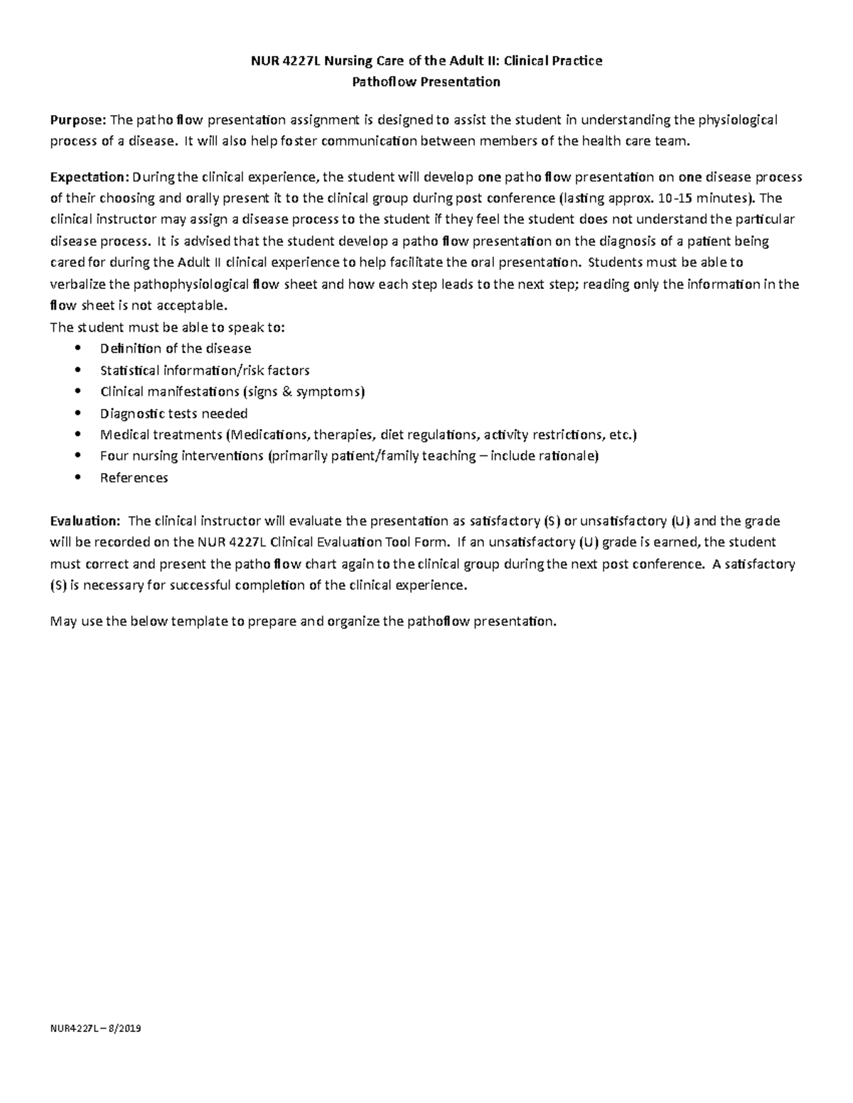 Adult II Patho Flow Instructions and Template - NUR 4227L Nursing Care ...