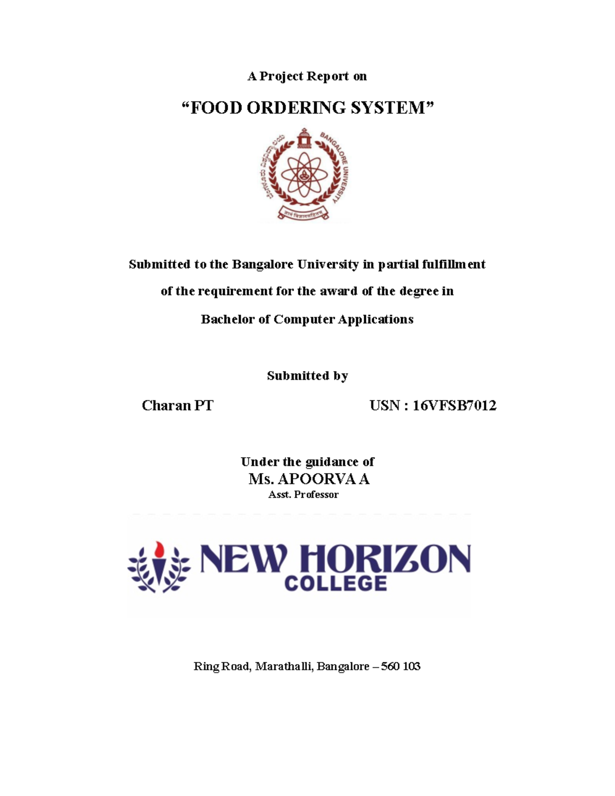 16VFSB7012 - This Document was test - A Project Report on “FOOD ...
