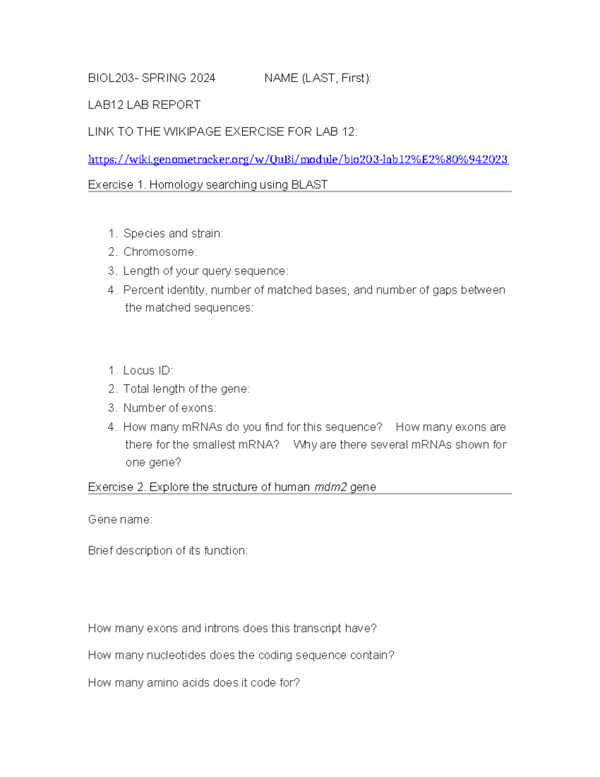 BIOL203-LAB12-template - BIOL203- SPRING 2024 NAME (LAST, First): LAB12 LAB REPORT LINK TO THE ...