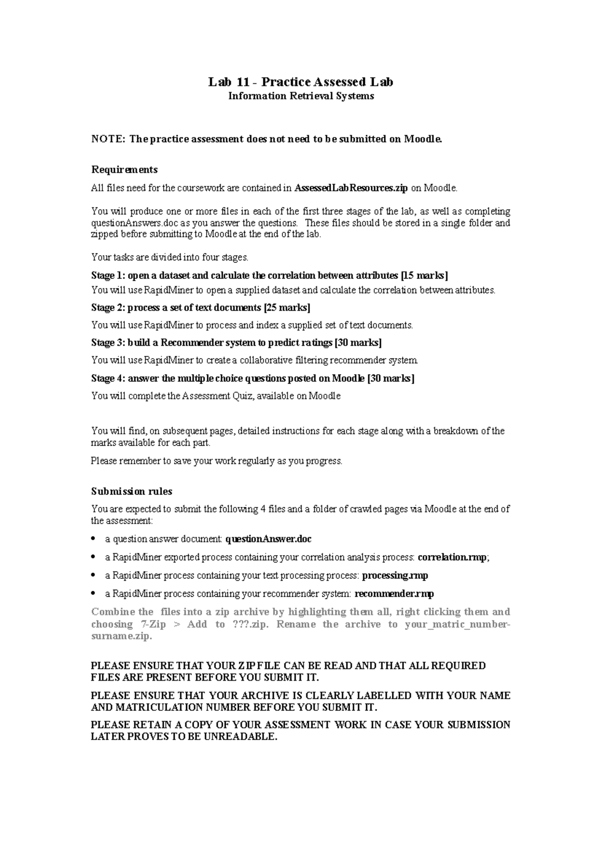 Practice Assessed Lab - Lab 11 - Practice Assessed Lab Information Retrieval Systems NOTE: The ...