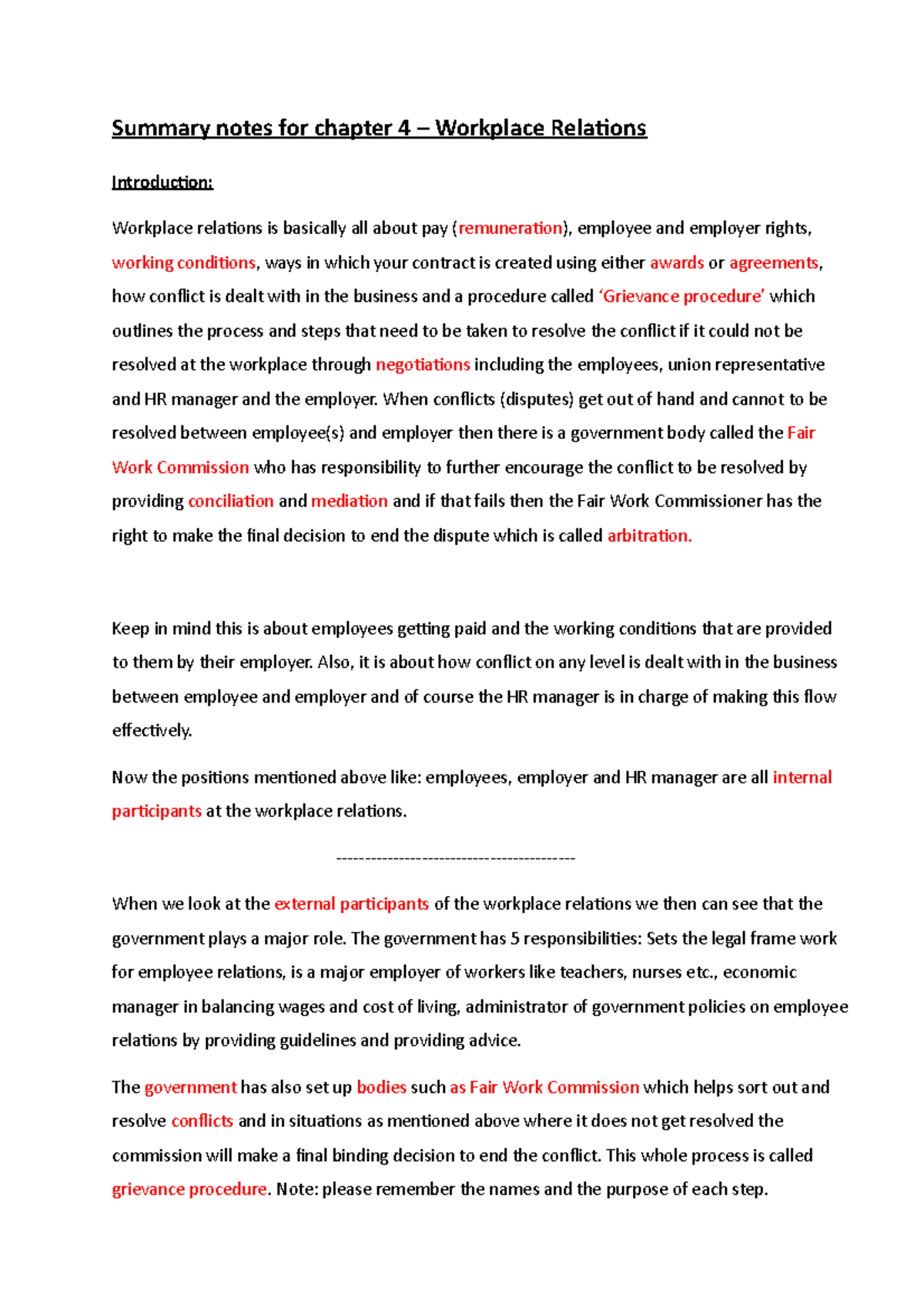 Business Management chapter 4 - Summary notes for chapter 4 – Workplace ...