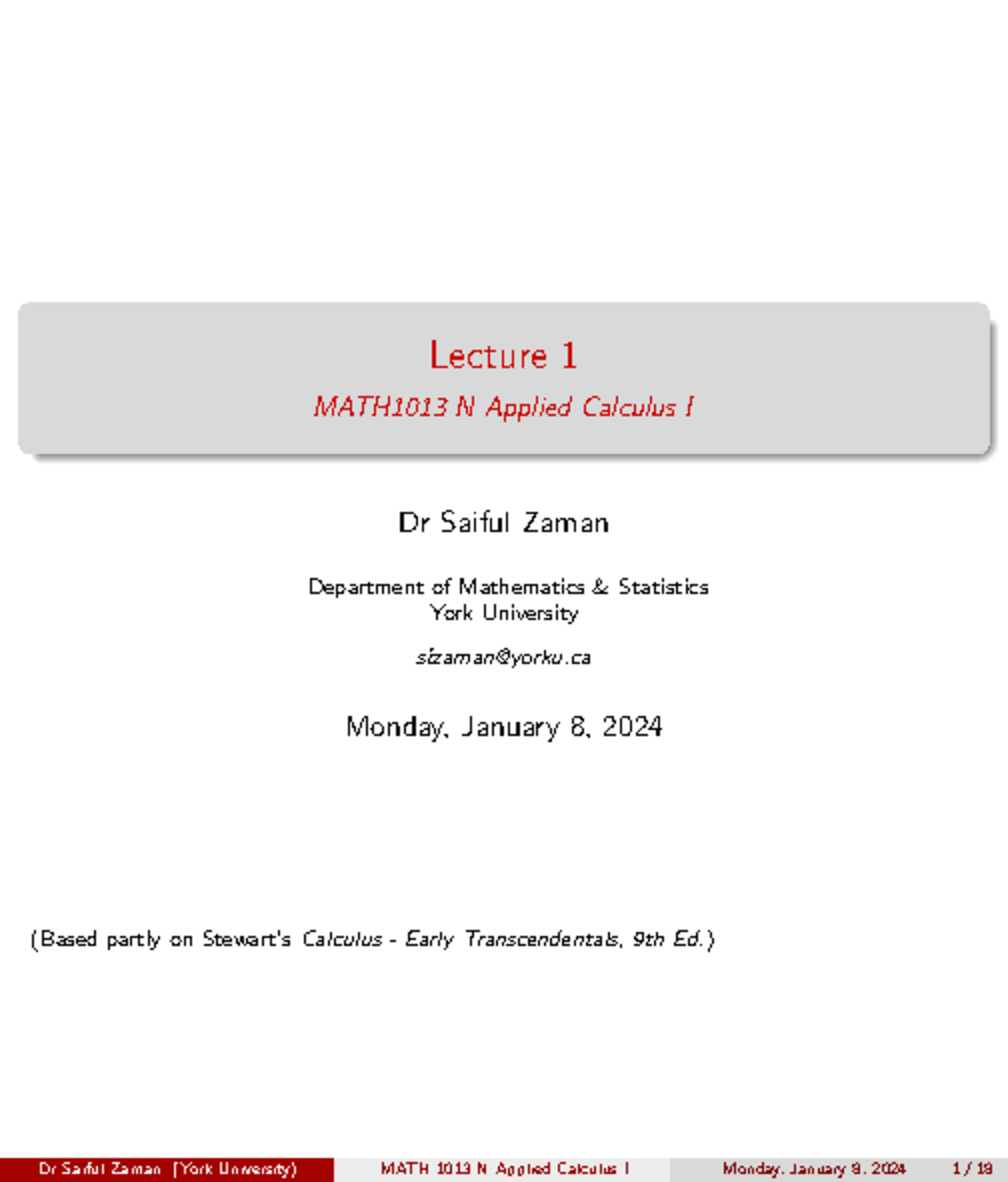 M1013w Lec1 slides - Lecture 1 MATH1013 N Applied Calculus I Dr Saiful ...