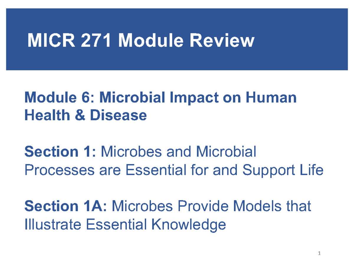 MICR 271 - Module 6 Review - MICR 271 Module Review Module 6: Microbial ...