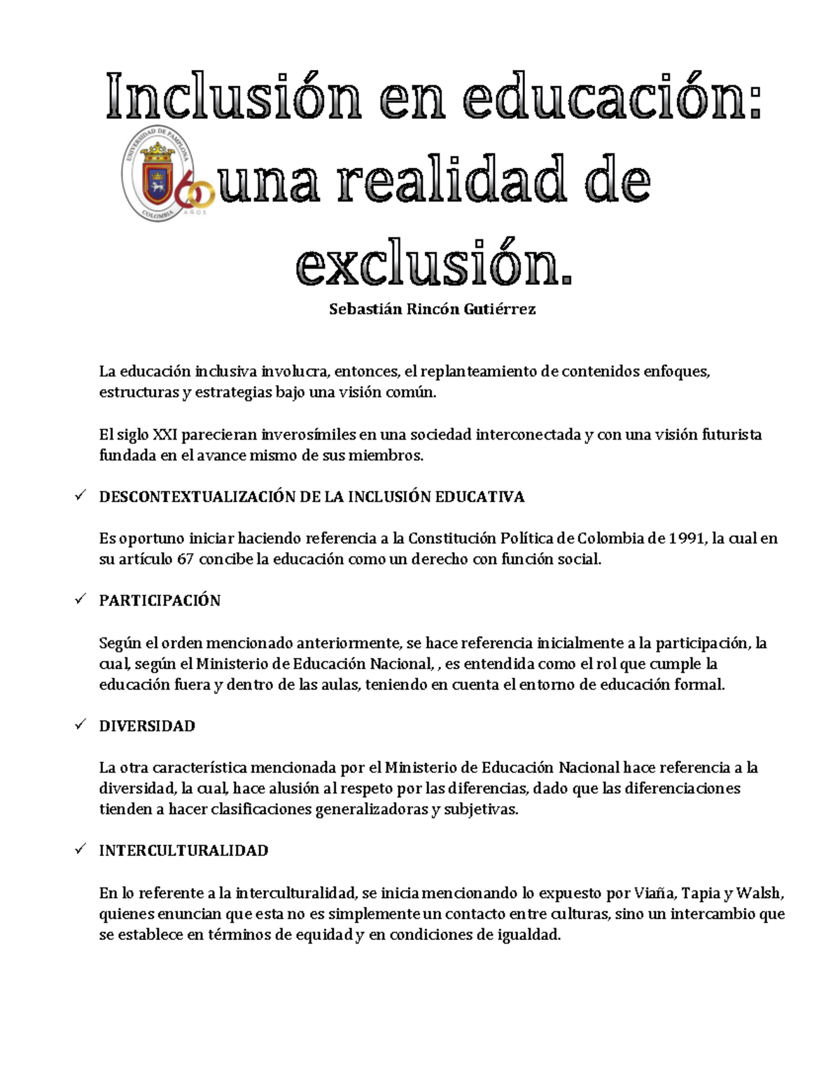 Trabajo EDUCACION DE EXCLUSION - Sebastián Rincón Gutiérrez La ...