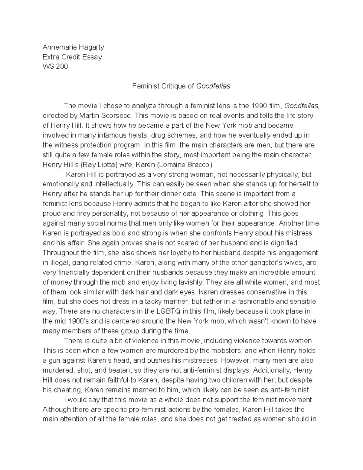 WS 200 Extra Credit Essay - Annemarie Hagarty Extra Credit Essay WS 200 ...