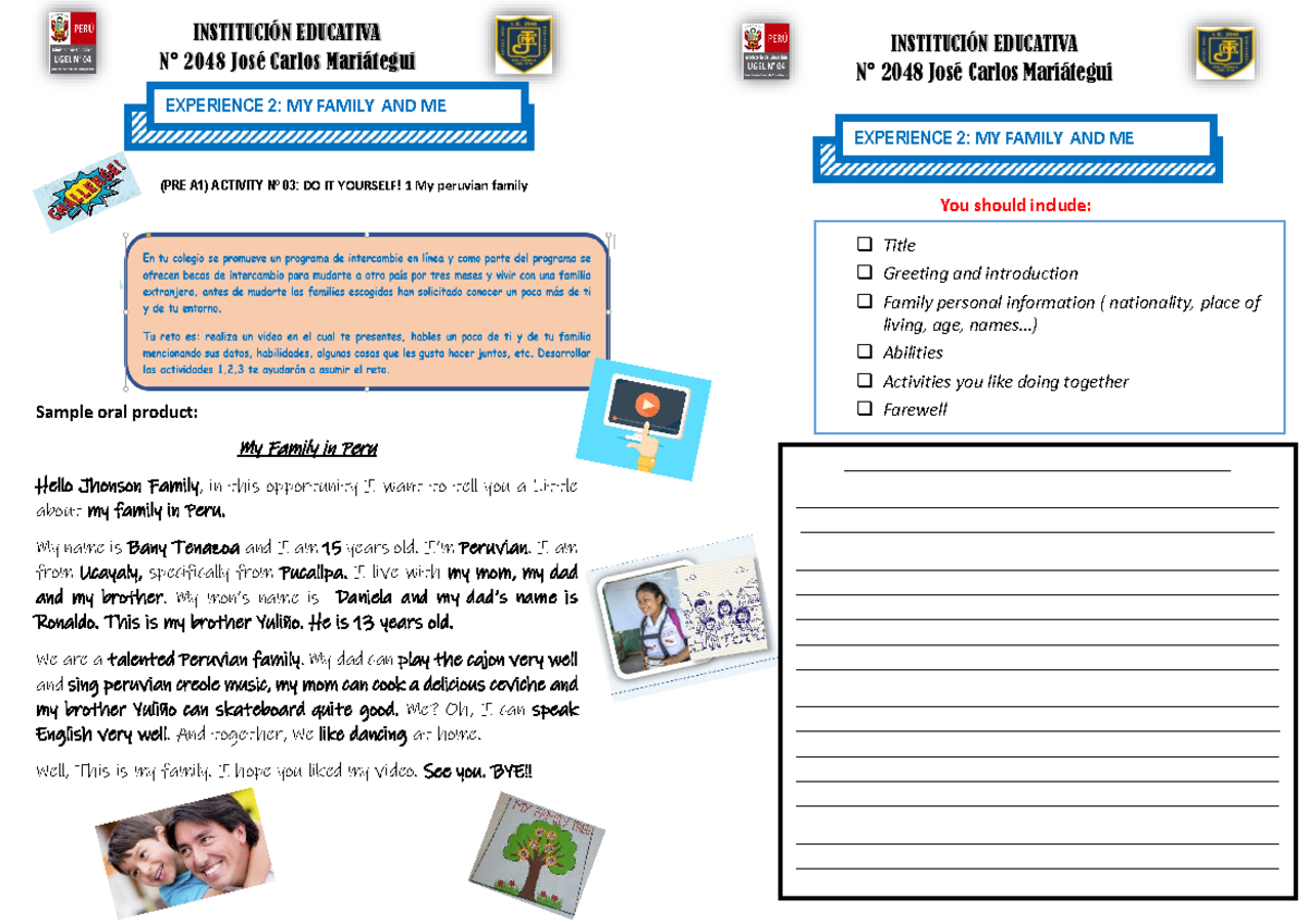 Activity 3 Experience 2 Pre A1 2022 - (PRE A1) ACTIVITY N∫ 03: DO IT ...