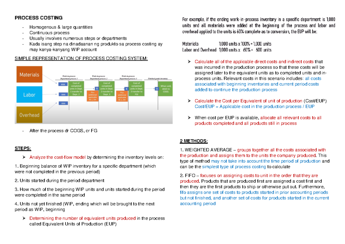 COST ACC - process costing - PROCESS COSTING Homogenous & large ...