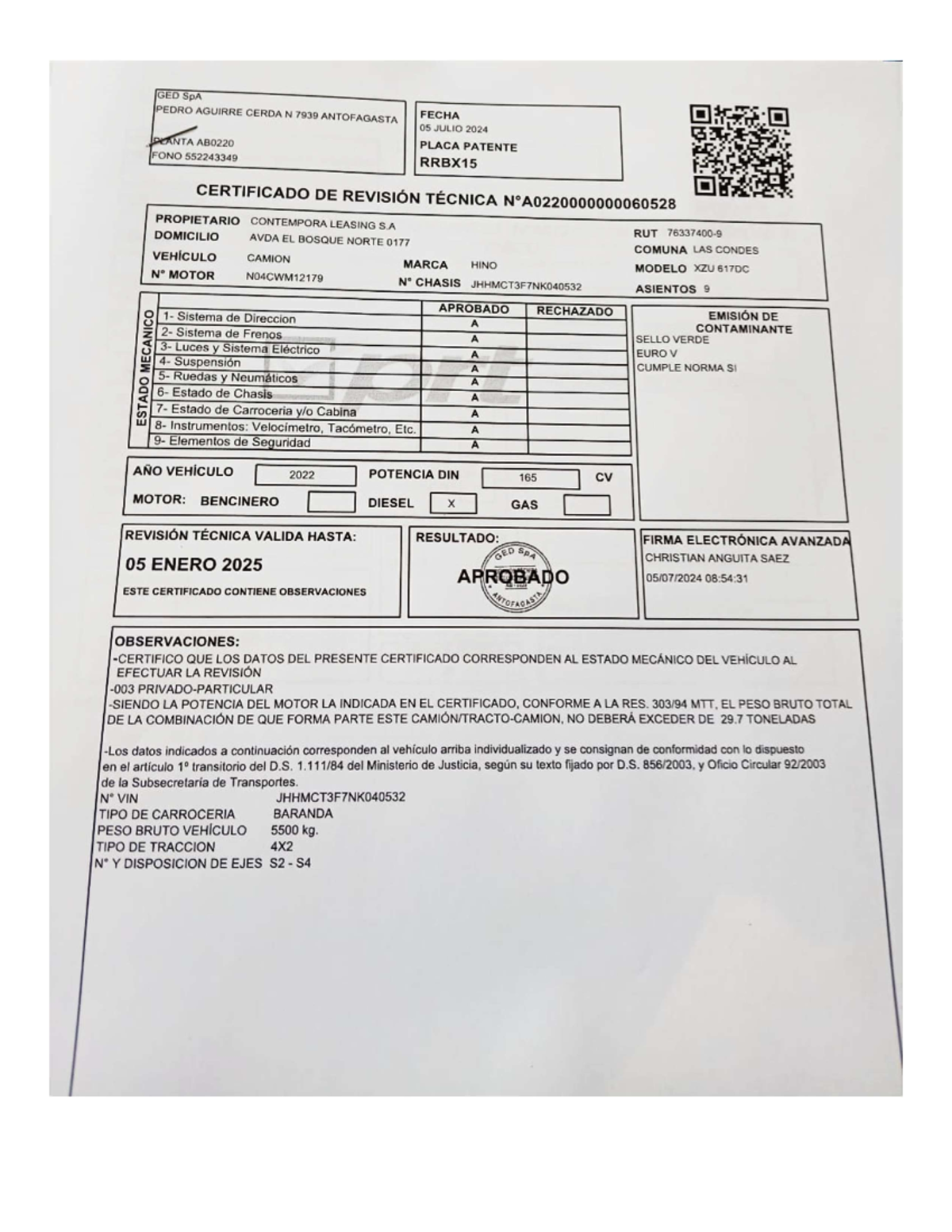 Revision Tecnica camion track rail spa - GED SpA PEDRO AGUIRRE CERDA N ...