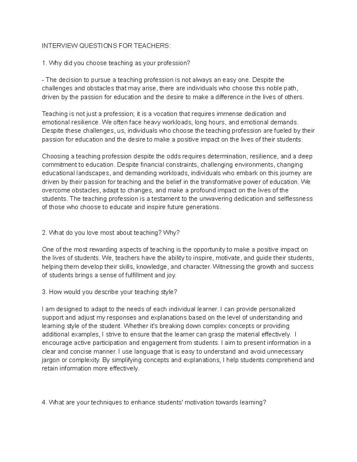 Interview Questions FOR Teachers - INTERVIEW QUESTIONS FOR TEACHERS ...