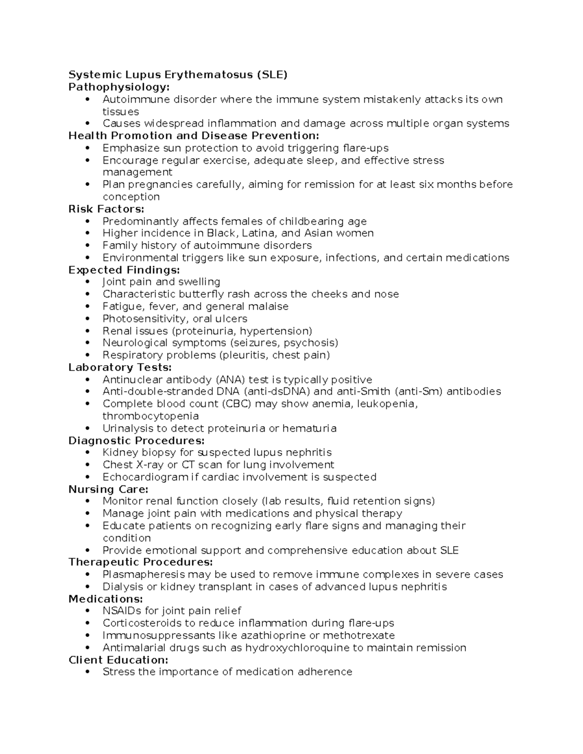 Dis medium and short - work - Systemic Lupus Erythematosus (SLE ...