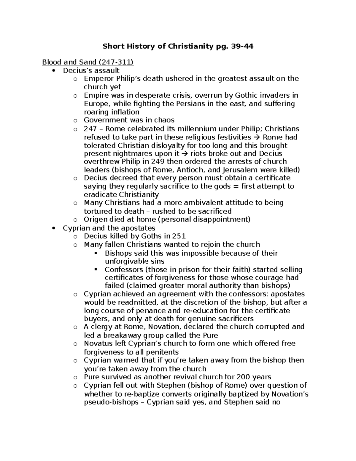 Short History of Christianity pg. 39-44 Notes - Short History of ...