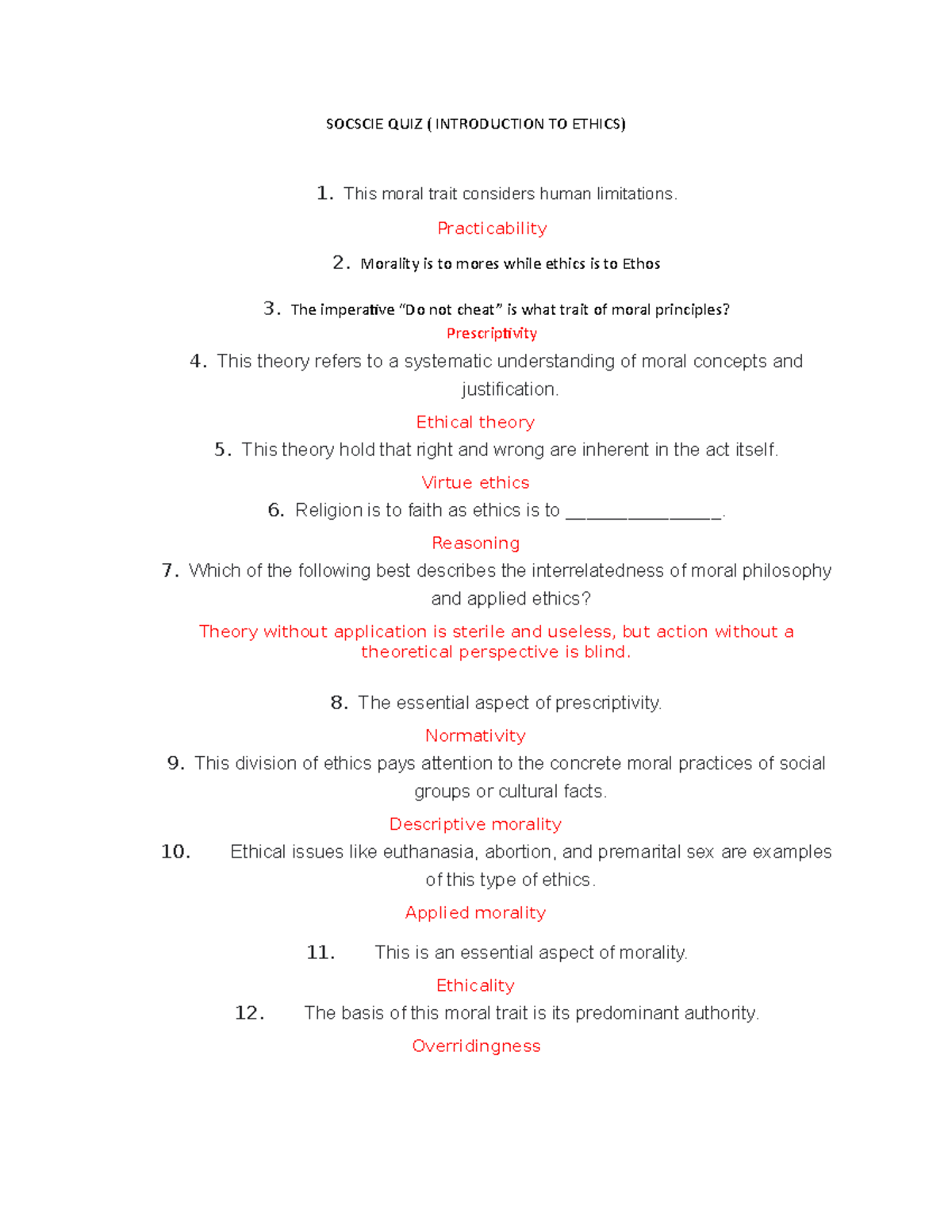 Socscie QUIZ ( Itroduction TO Ethics) - SOCSCIE QUIZ ( INTRODUCTION TO ...