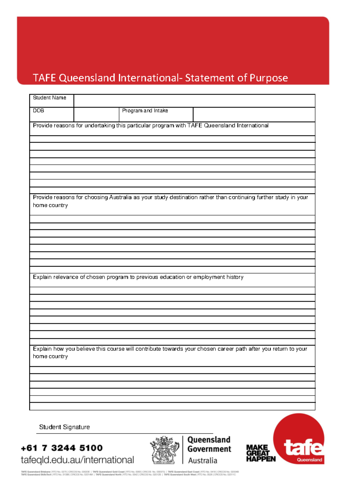 TAFE Queensland International Statement of Purpose 31082015 V1 - TAFE ...