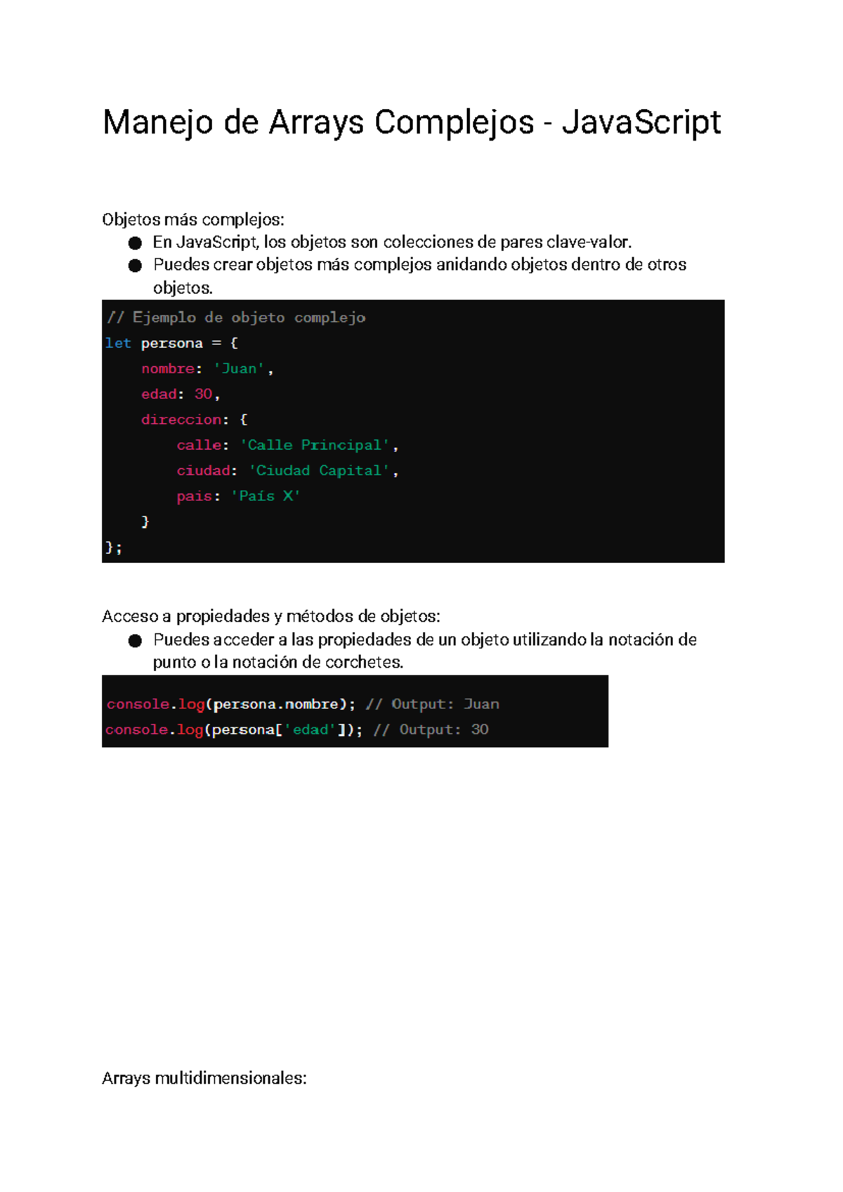 Teoria Manejo de Arrays Complejos - Java Script - Manejo de Arrays Complejos - JavaScript ...